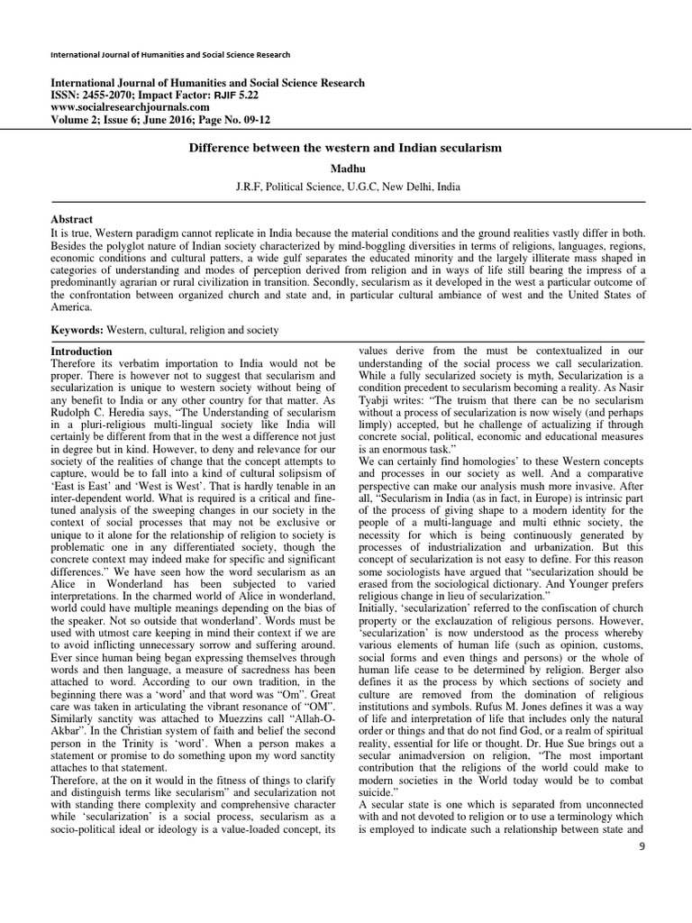 Difference Between The Western and Indian Secularism: International ...