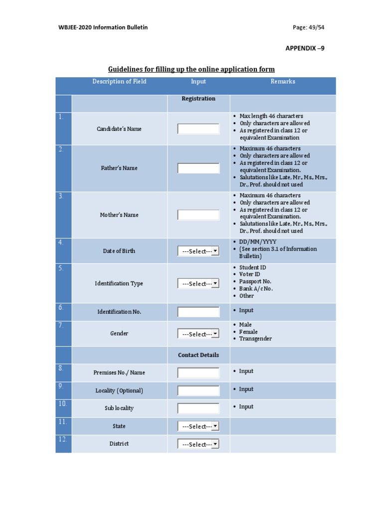 Appendix - 9: Description of Field Input Remarks | PDF | Identity Document
