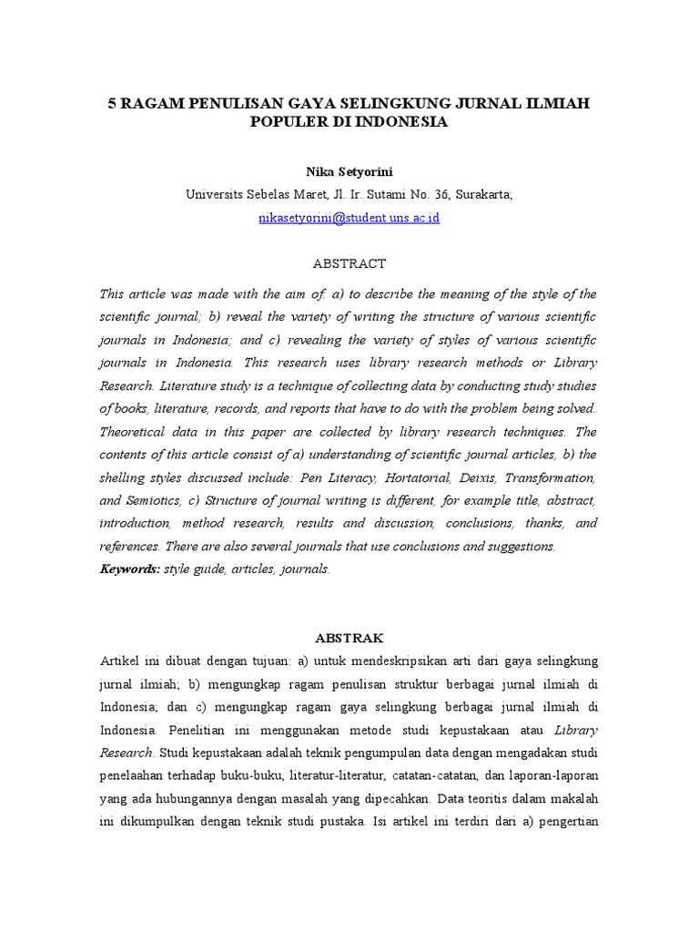 5 Ragam Gaya Selingkung Jurnal Populer Indo | PDF