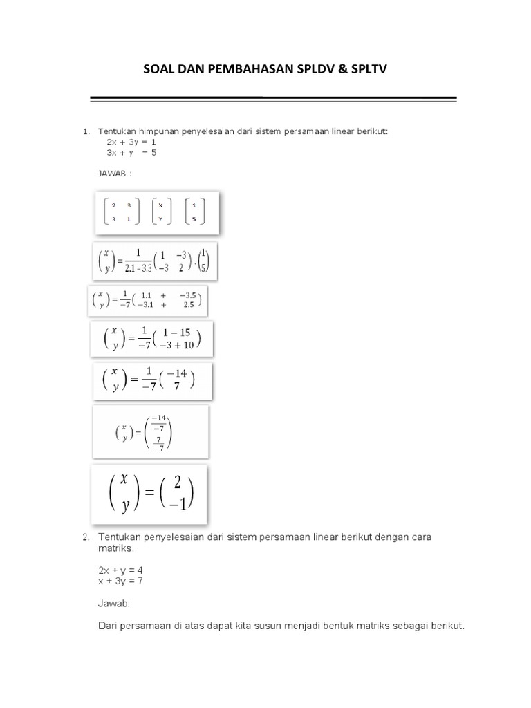 Soal Dan Pembahasan SPLDV and SPLTV Mate | PDF