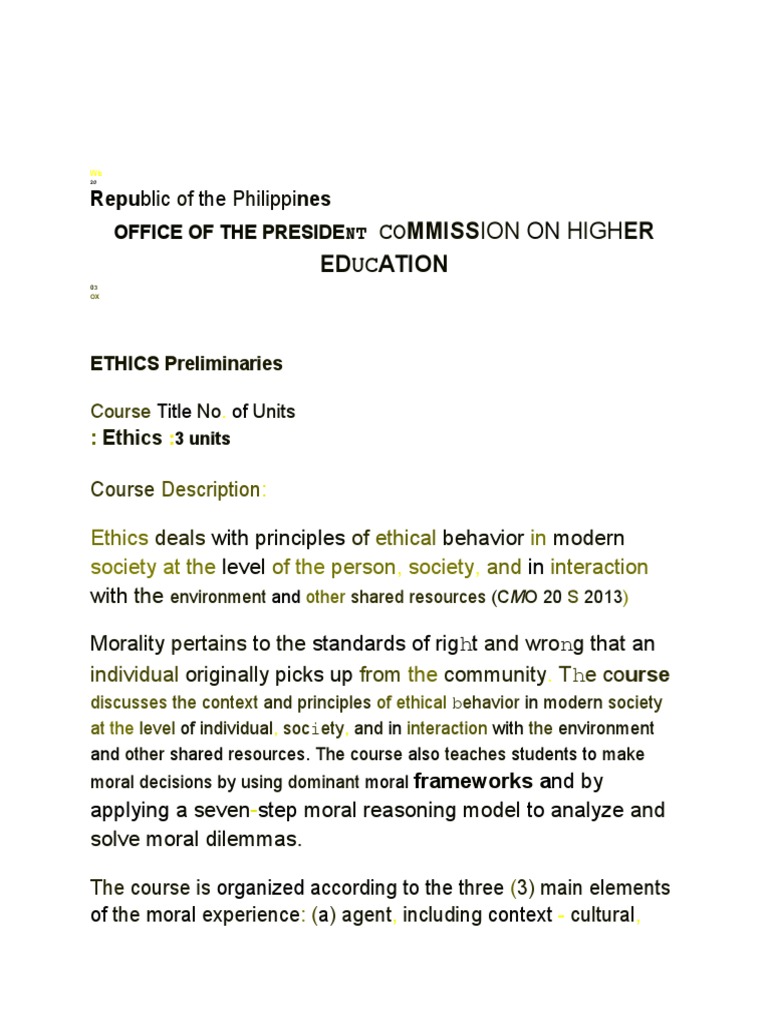 Ethics Ched Syllabus 2018 | PDF | Virtue Ethics | Morality