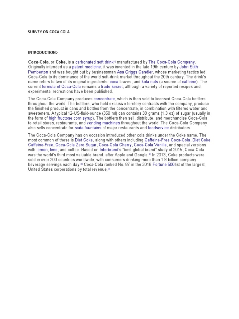 Survey On Coca Cola | PDF | Coca Cola | The Coca Cola Company