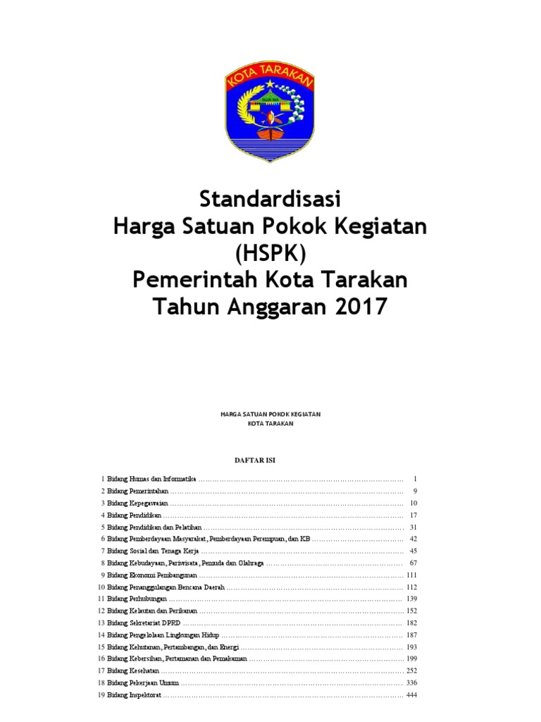 Laporan Akhir Harga Satuan Pokok Kegiatan HSPK Kota Tarakan PDF | PDF | Teknologi & Rekayasa