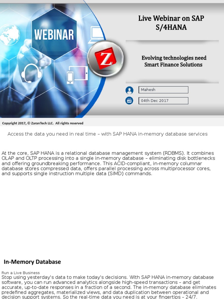 Live Webinar On SAP S/4Hana: Evolving Technologies Need Smart Finance ...