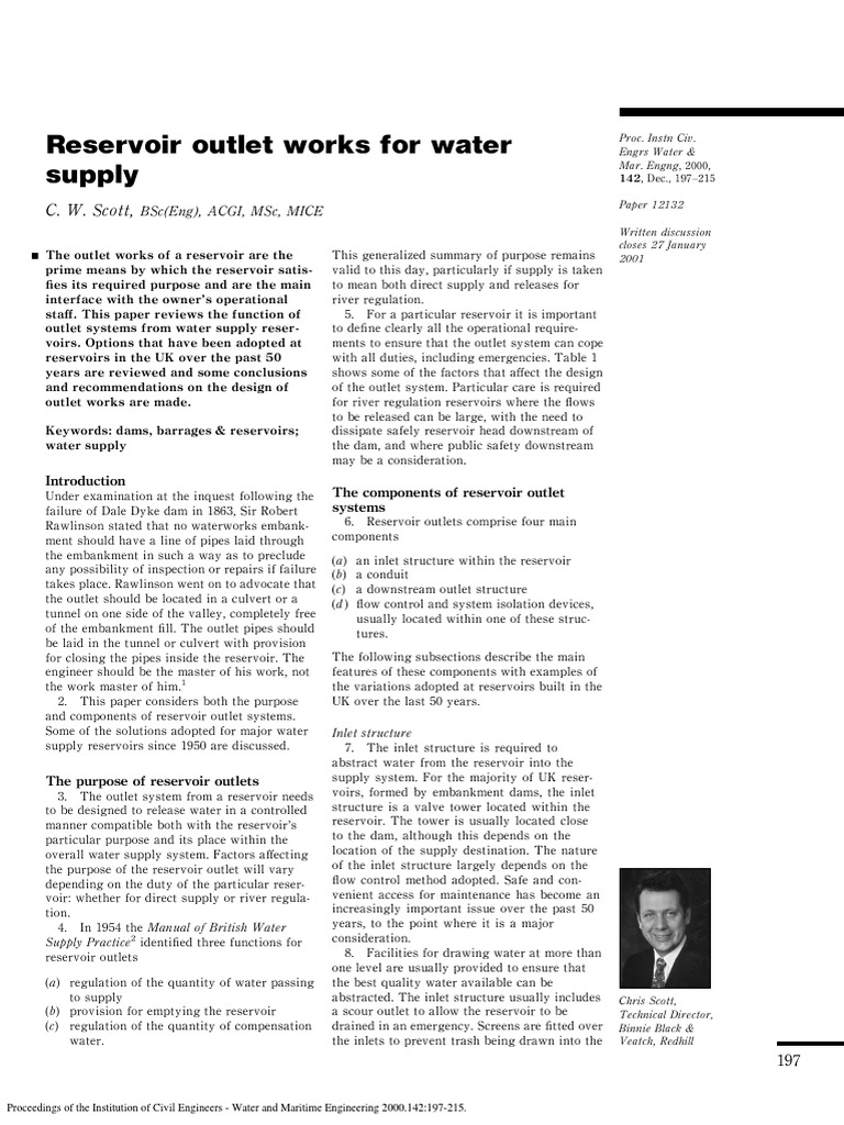 Scott, C. W. - Reservoir Outlet Works For Water Supply | PDF | Spillway ...