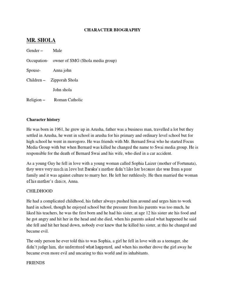 Character Biography PDF | PDF | Sibling | Family