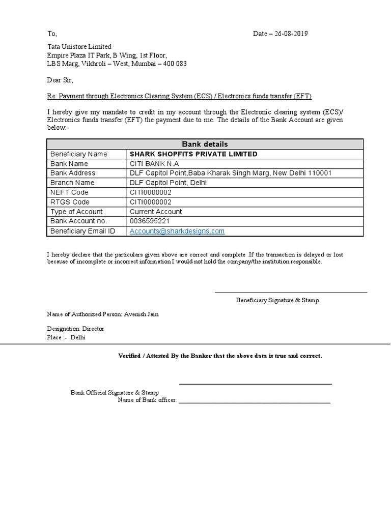 ECS Clearing Form | PDF | Finance & Money Management