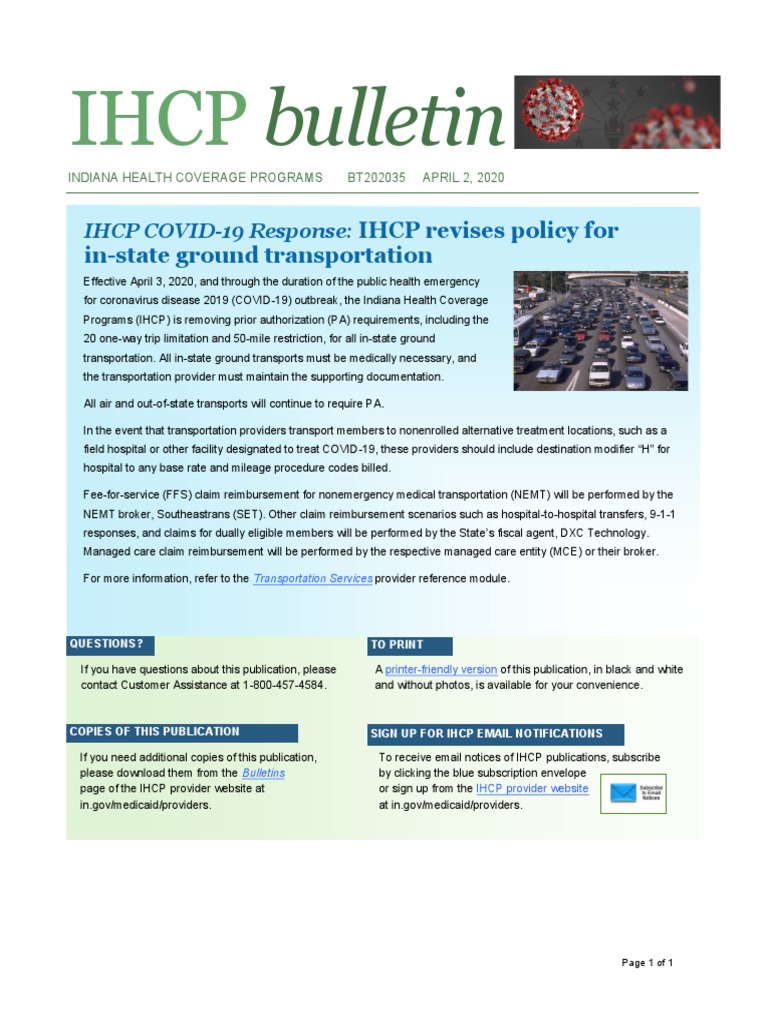 IHCP Bulletin Transportation | PDF | Health Economics | Health Care