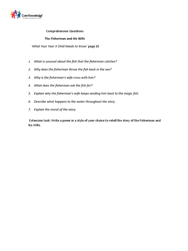 Comprehension Questions: The Fisherman and His Wife | PDF | Poetry ...