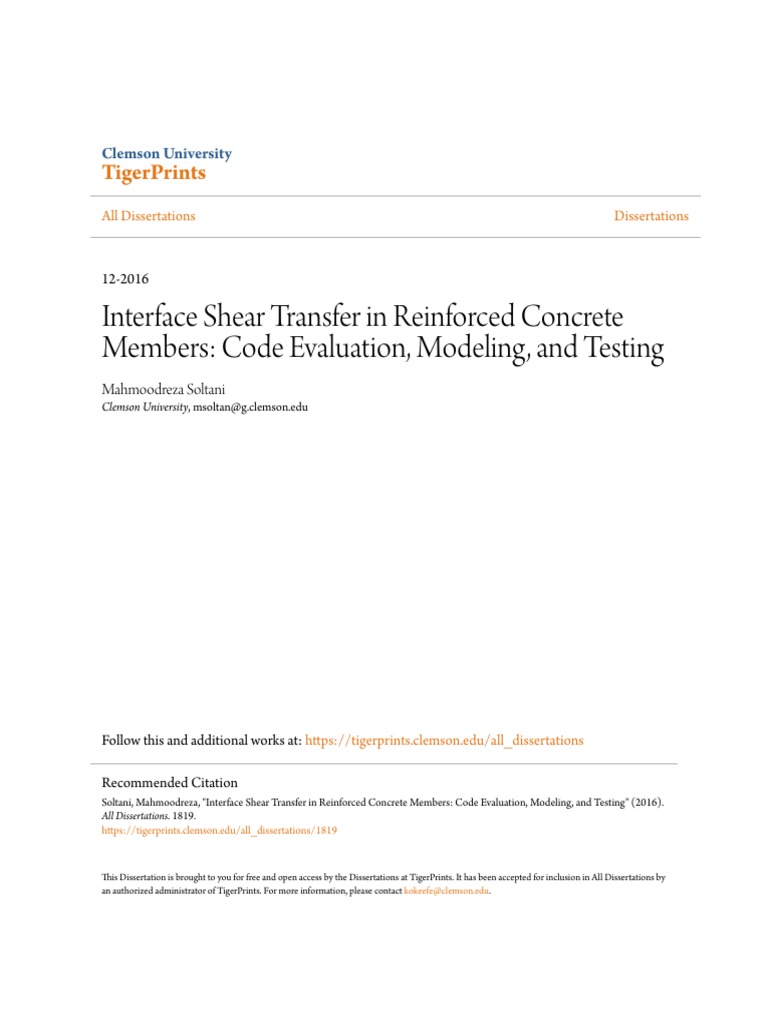 Interface Shear Transfer in RC Members (Code Evaluation) PDF | PDF ...