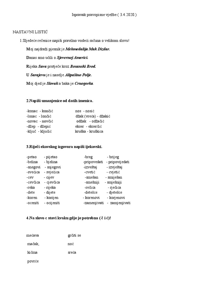 Ispravak Pravopisne Vježbe | PDF