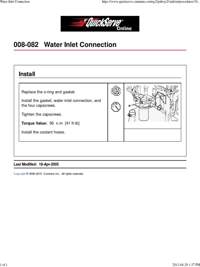 008-082 Water Inlet Connection: Install | PDF | Technology & Engineering