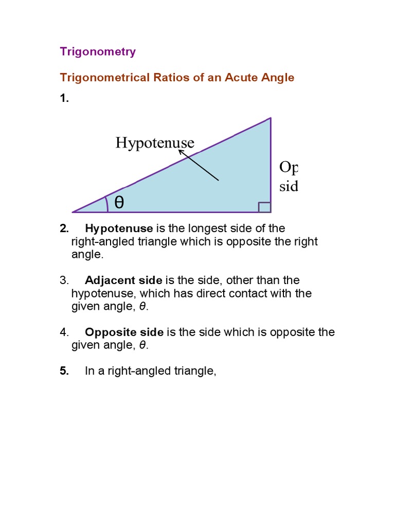 Trigonometrical Ratios of An Acute Angle: Trigonometry | PDF