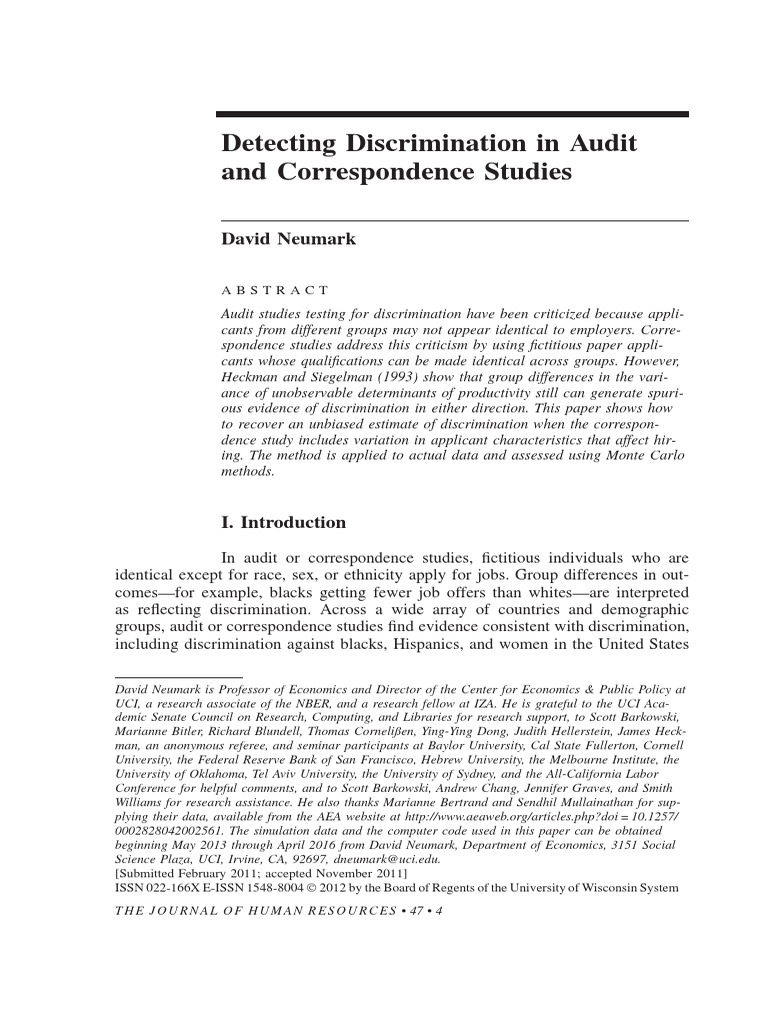 Audit Discrimination | PDF | Heteroscedasticity | Employment Discrimination