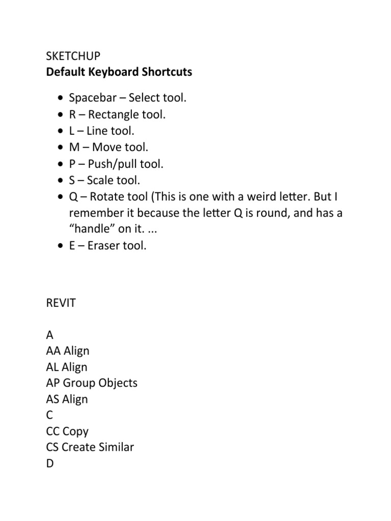 Sketchup and Revit Commands | PDF
