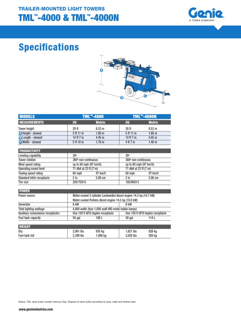 TML - 4000 & TML - 4000N Specifications | PDF | Manufactured Goods | Vehicles