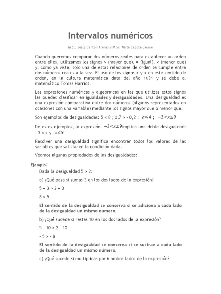 Intervalos Numéricos | Descargar gratis PDF | Desigualdad (Matemáticas ...