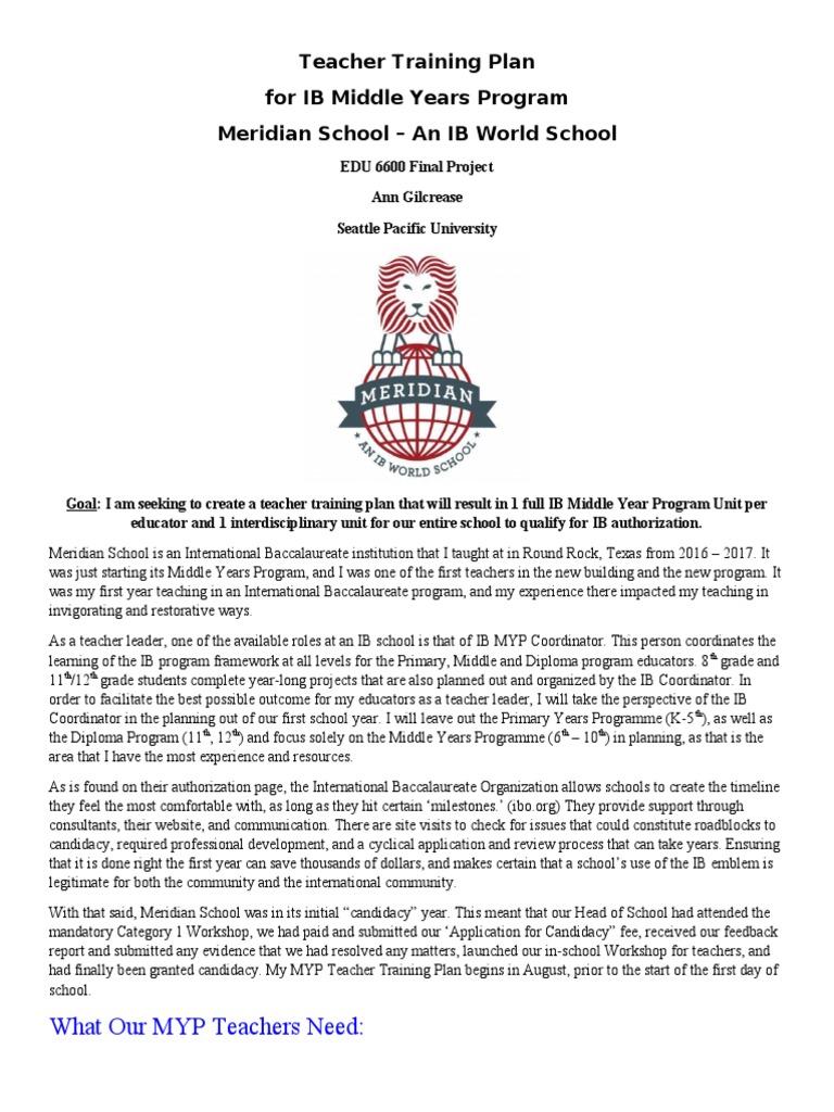 Teacher Training Plan For Ib Middle Years Program | PDF | Teachers ...