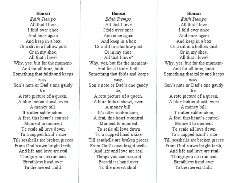 Edith Tiempo Edith Tiempo Edith Tiempo: Bonsai Bonsai Bonsai | PDF