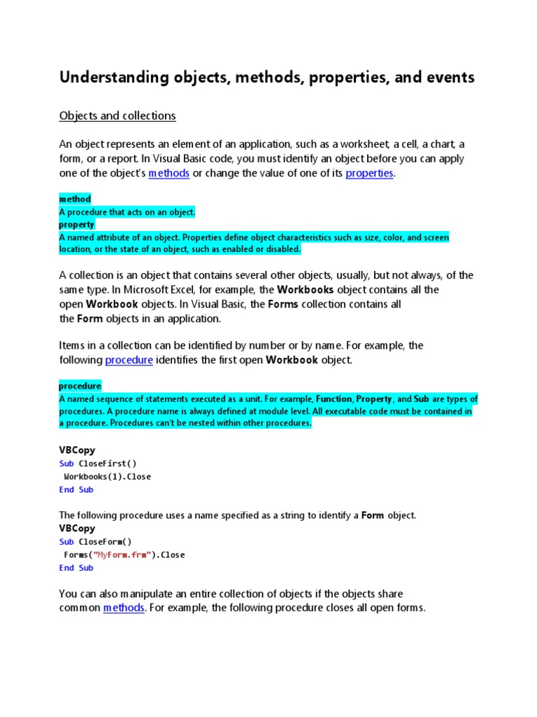 Objects and Methods in Visual Basic | PDF