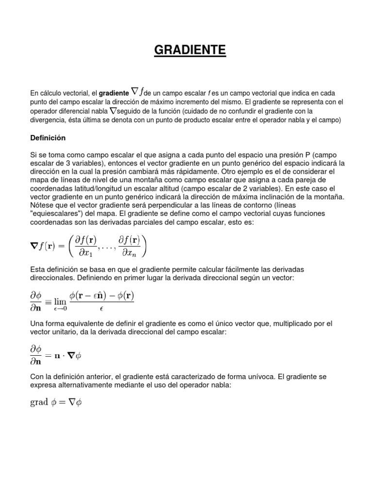 Definición y Propiedades del Gradiente | PDF | Degradado | Cálculo ...