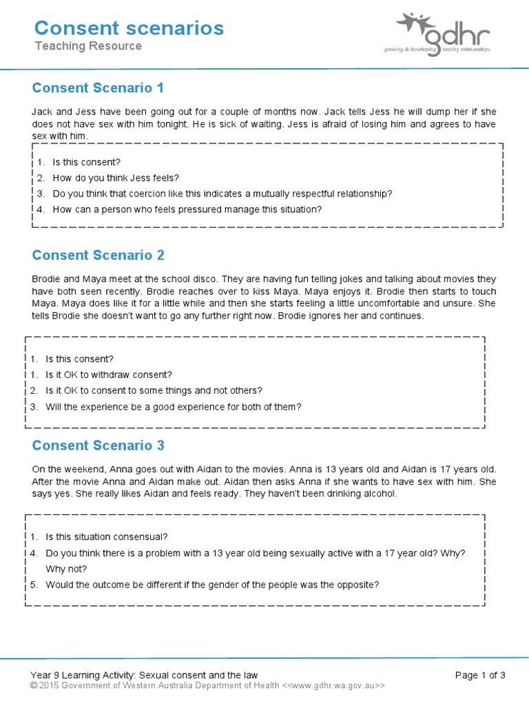 Consent Scenarios | PDF | Consent | Human Sexuality