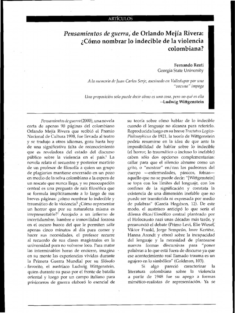 Reseña-Pensamientos de Guerra-Fernando Reati | PDF | Ludwig ...