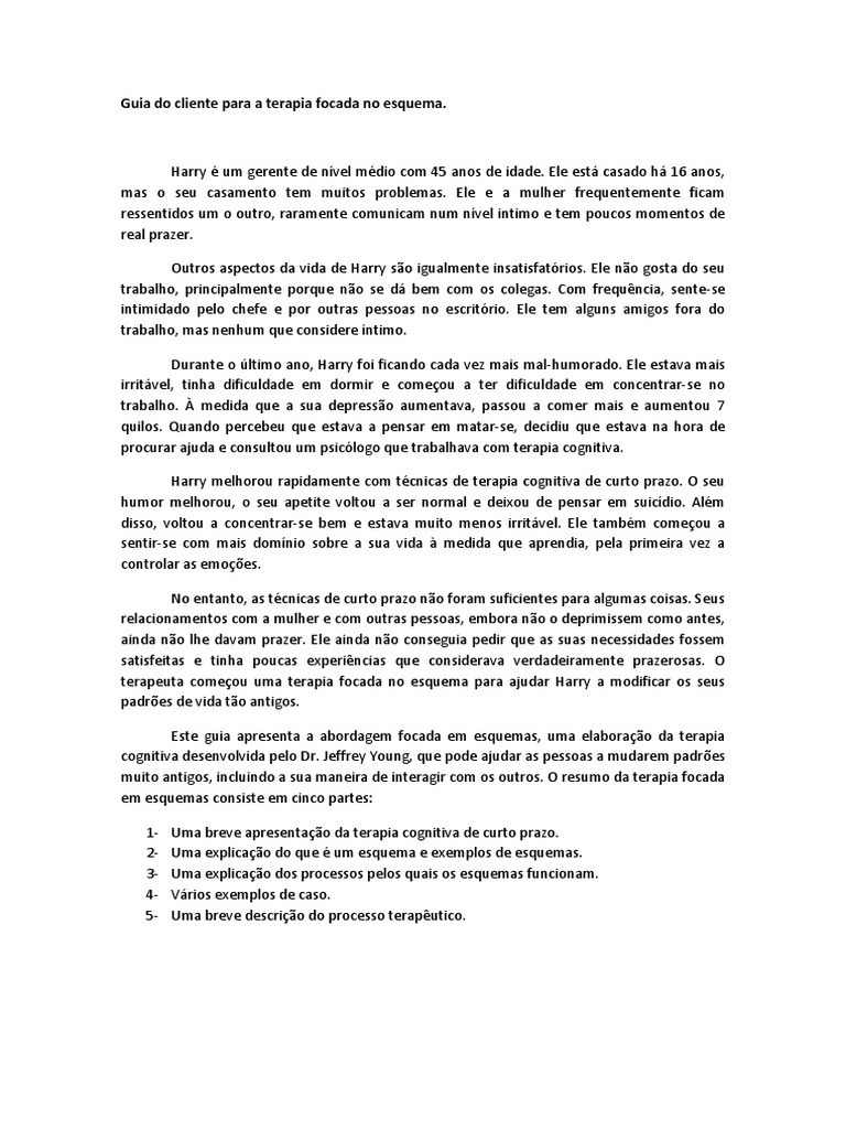 Guia Do Cliente para A Terapia Focada No Esquema | PDF | Psicoterapia ...