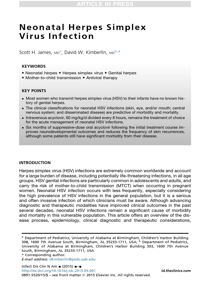 Neonatalherpessimplex Virusinfection: Scott H. James,, David W. Kimberlin | PDF | Herpes Simplex ...