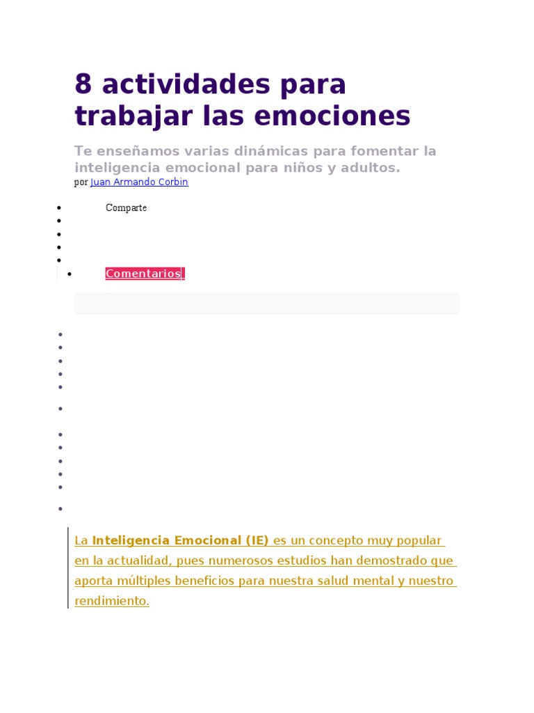 Actividades para trabajar emociones | PDF | Inteligencia emocional ...