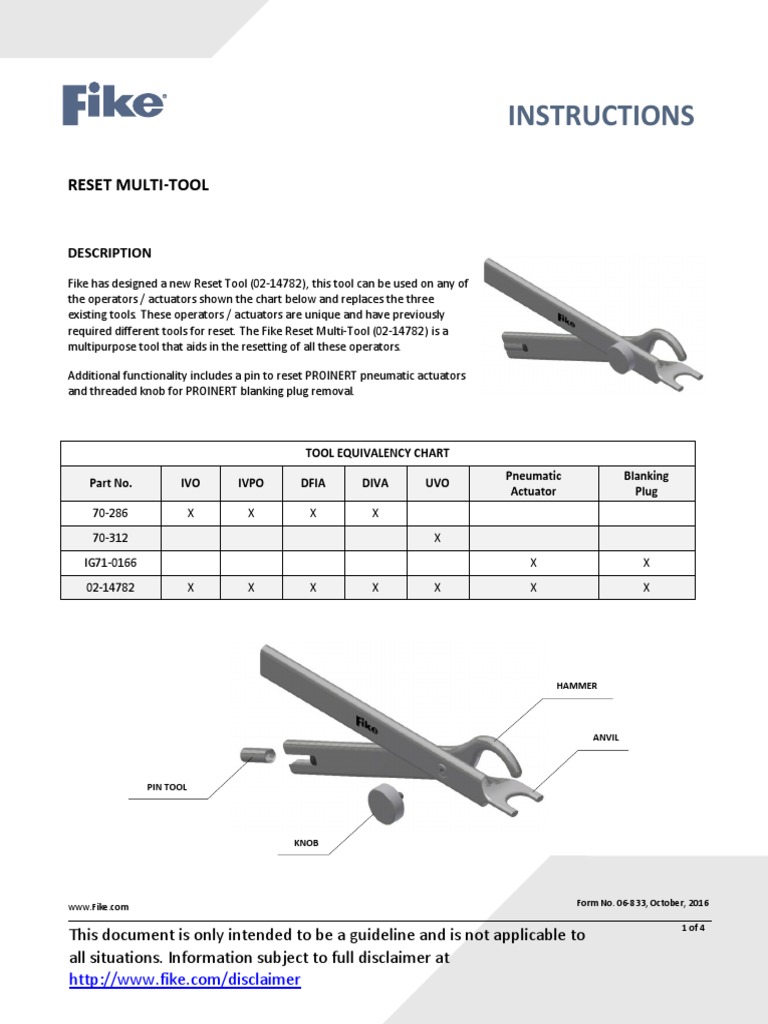 06-833 Reset Tool Instructions | PDF | Valve | Actuator