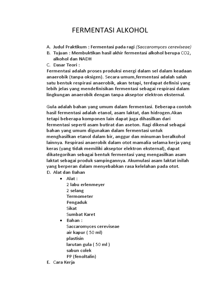 FERMENTASI ALKOHOL (Laporan Praktikum) | PDF