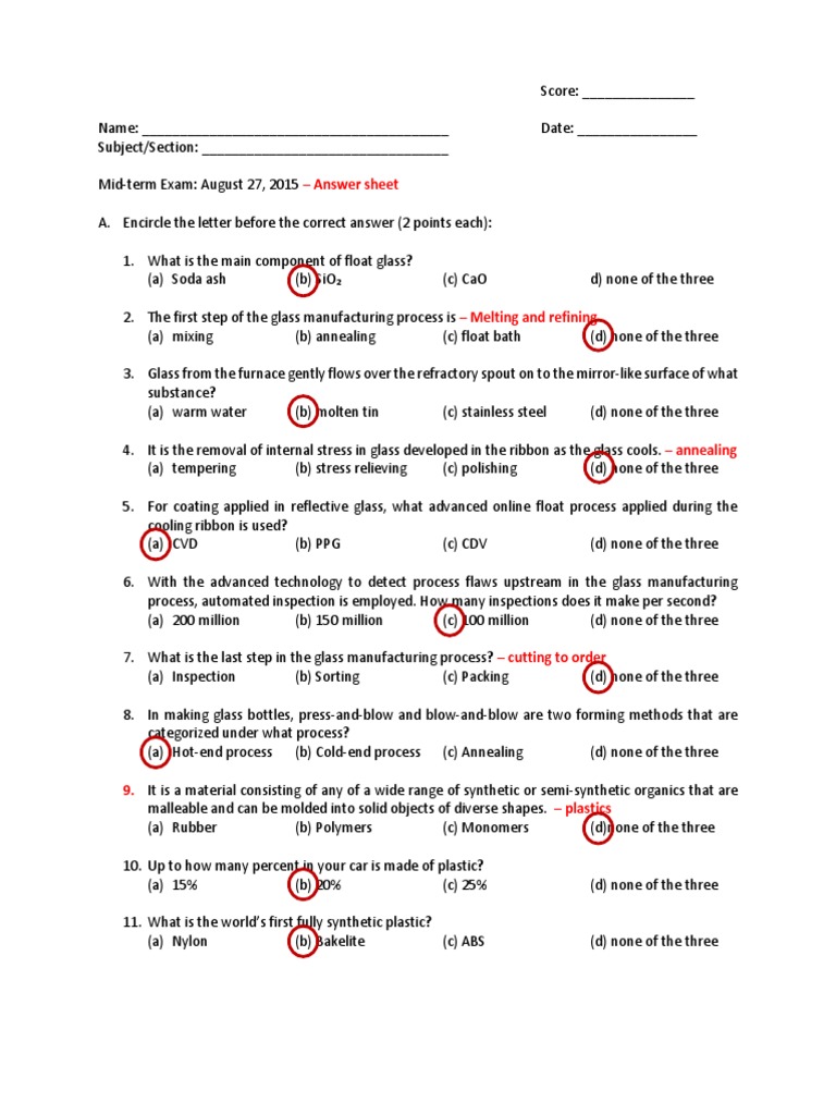 Answer Sheet: - Melting and Refining | PDF | Plastic | Thermoplastic
