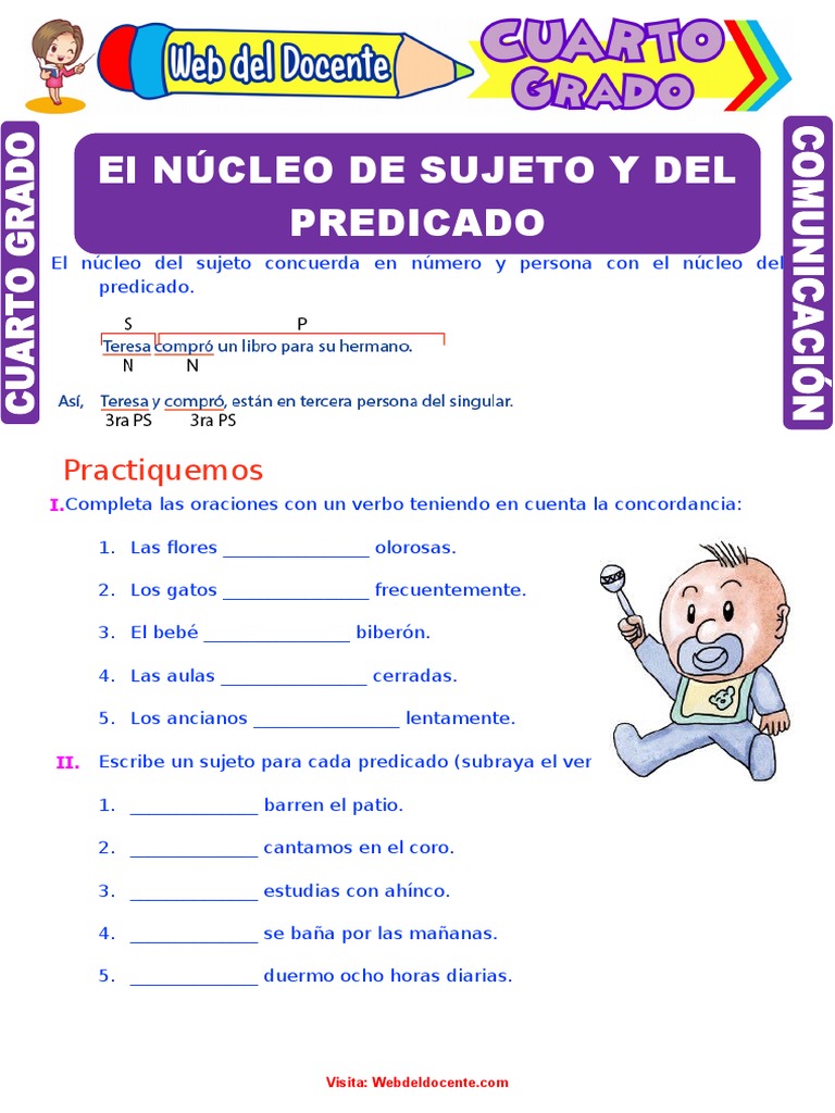 El Núcleo Del Sujeto y Del Predicado para Cuarto Grado de Primaria ...