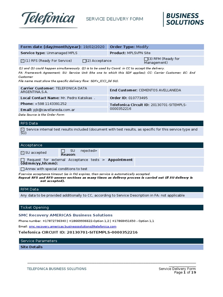 Service Delivery Form: Form Date (Day/month/year) : 19/02/2020 Order ...