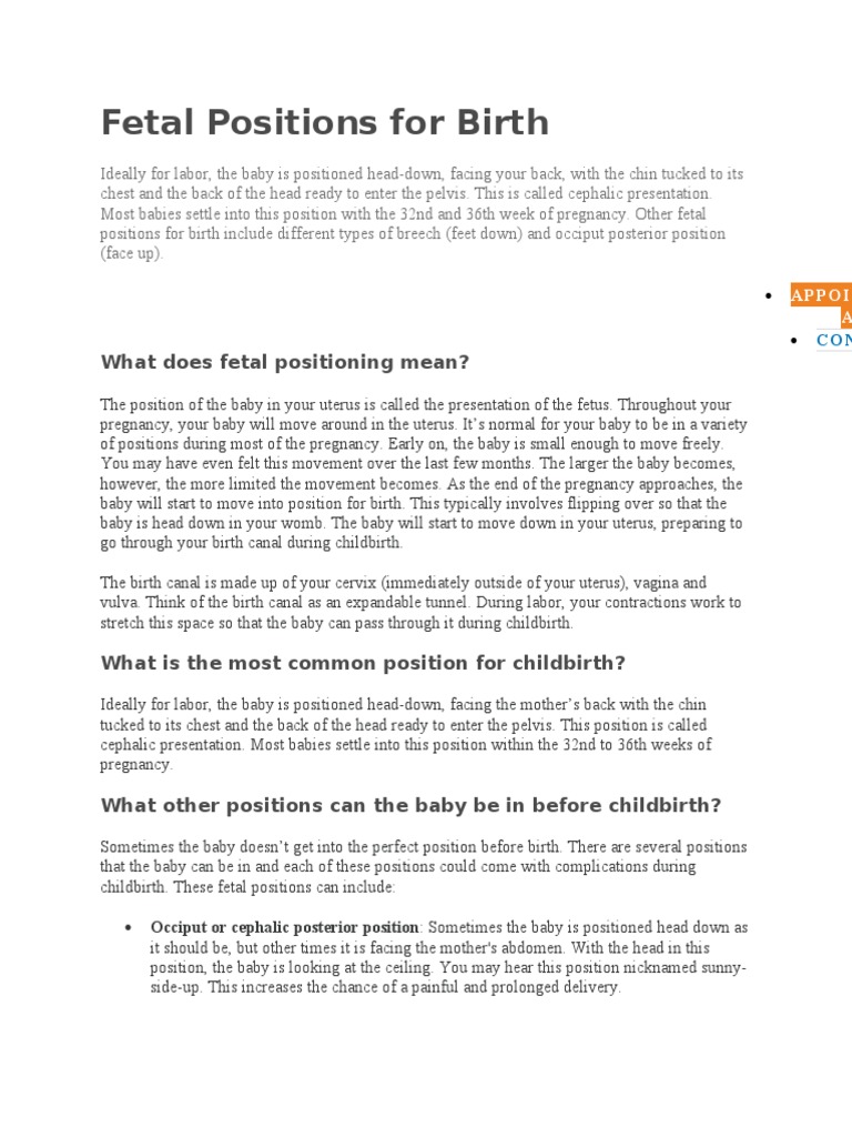 Fetal Positions For Birth: What Does Fetal Positioning Mean? | PDF ...