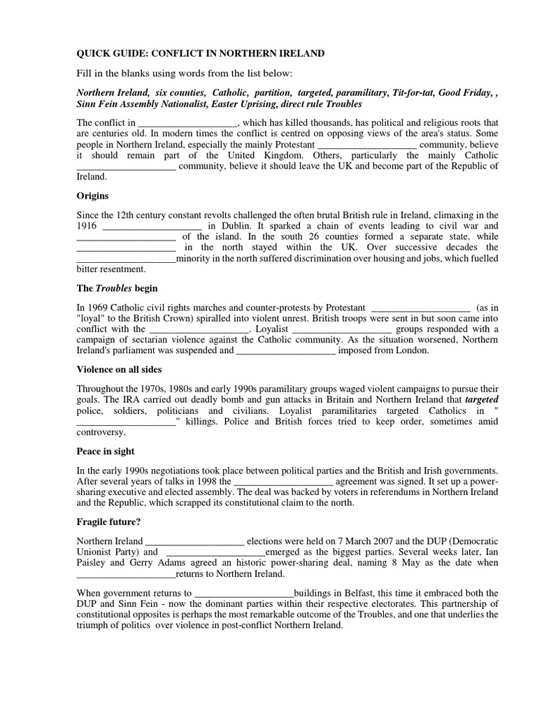 Conflict in Northern Ireland Quick Guide | PDF | The Troubles ...