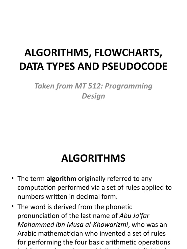 Algorithms, Flowcharts, Data Types and Pseudocode | PDF | Algorithms ... Algorithms, Flowcharts, Data Types and Pseudocode | PDF | Algorithms ...