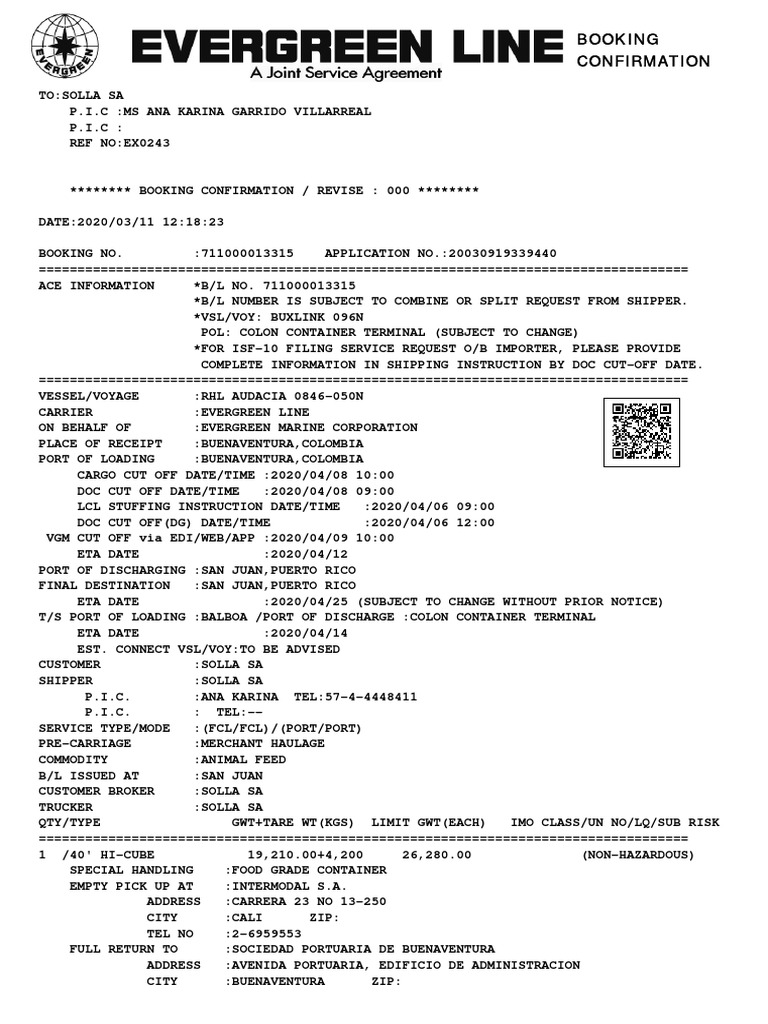 Booking Confirmation | PDF | Cargo | Trade