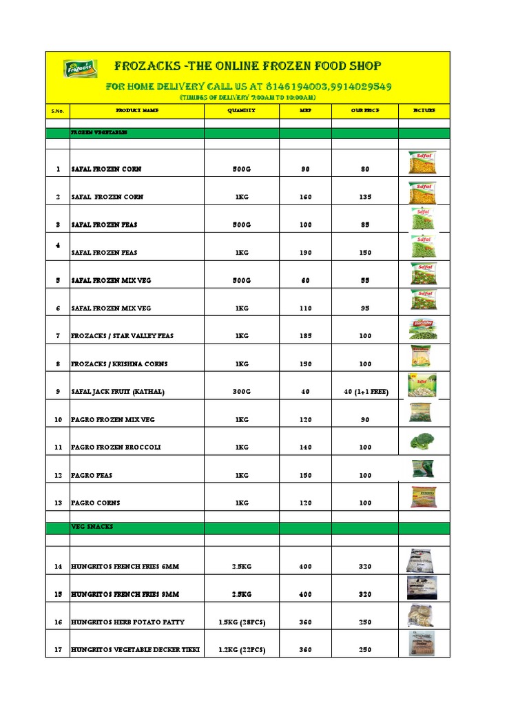 Frozacks-The Online Frozen Food Shop PDF | PDF | Kebab | Pork