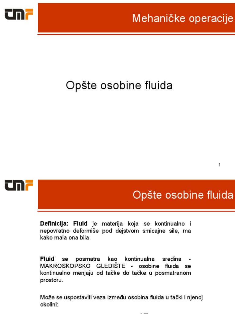 2 - Osobine Fluida, Fluidi U Mirovanju I Kretanje Fluida | PDF