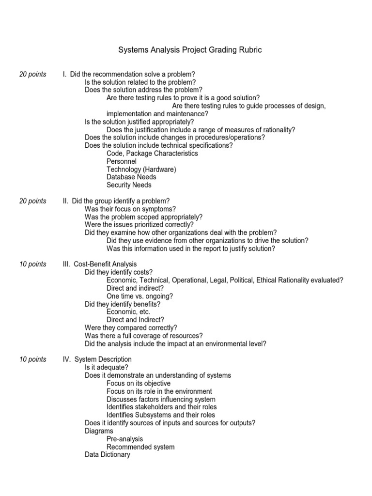Systems Analysis Project Grading Rubric: 20 Points | PDF | Prototype ...