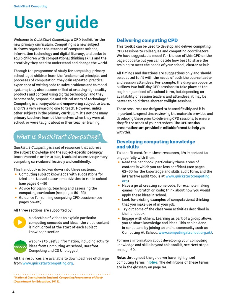 User Guide: What Is Quickstart Computing? | PDF | Curriculum | Teacher Education