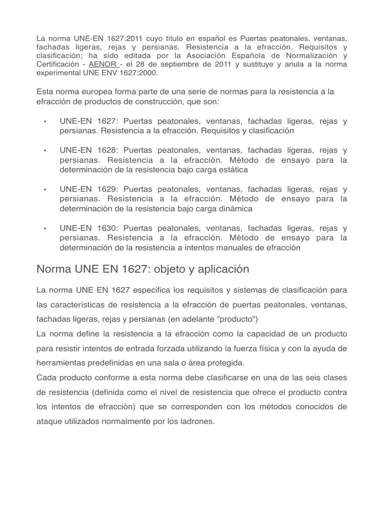Norma UNE-EN 1627: Resistencia a Efracción | PDF