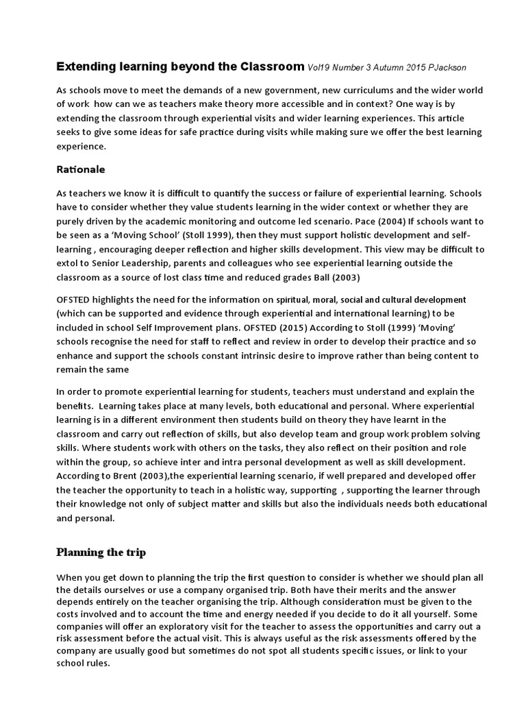 Extending The Classroom Article For EDBA | PDF | Schools | Learning