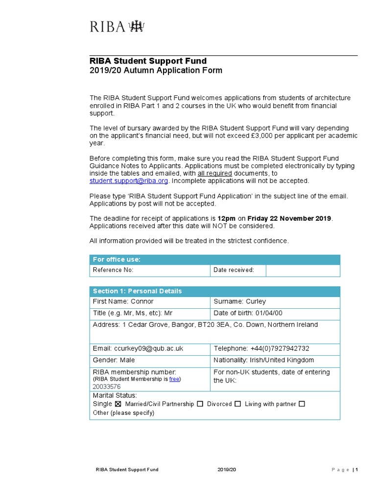 RIBA Student Support Fund Autumn 2019 Application Form | PDF | Expense ...