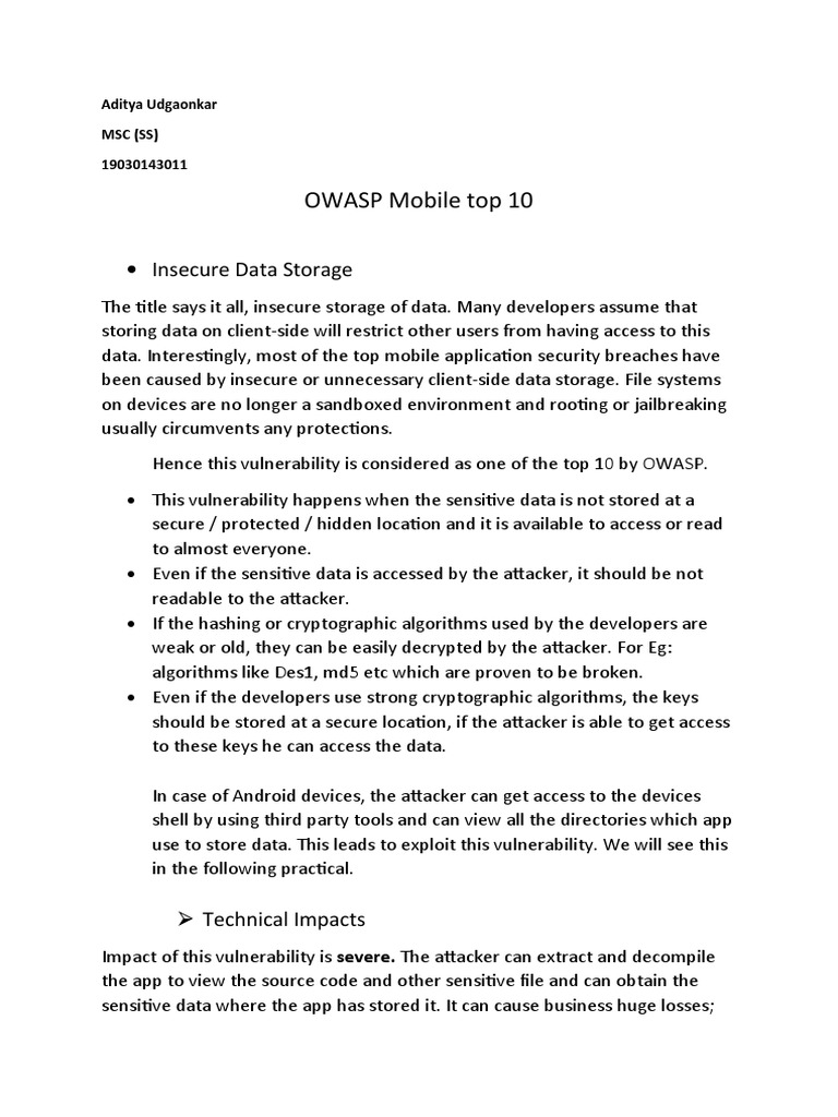 OWASP Mobile Top 10: Insecure Data Storage | PDF | Encryption ...