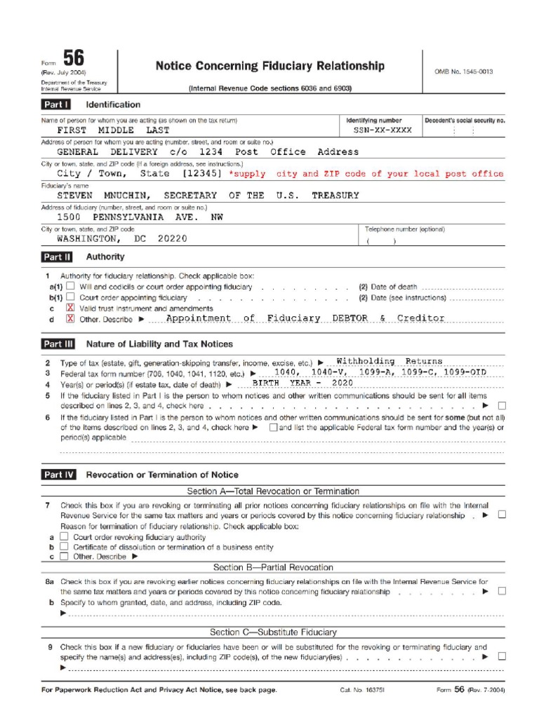 I R S Form 56 2023 - Printable Forms Free Online