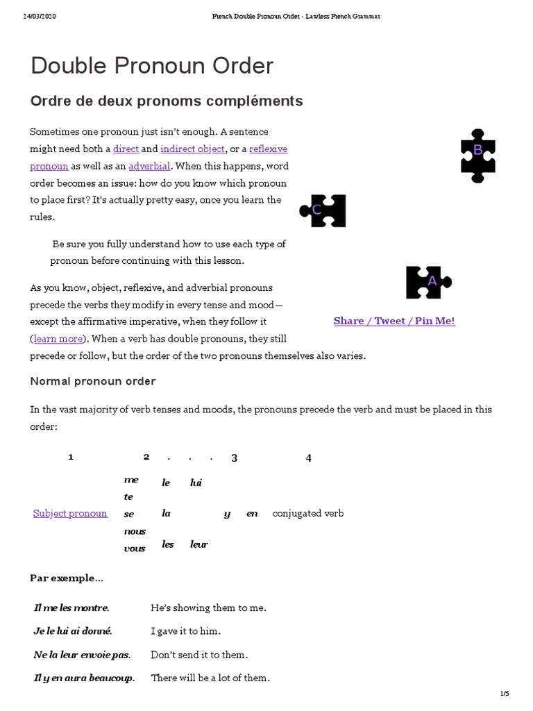 French Double Pronoun Order - Lawless French Grammar PDF | PDF | Verb ...
