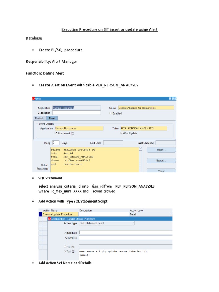 Executing Procedure On SIT Insert or Update Using Alert | PDF